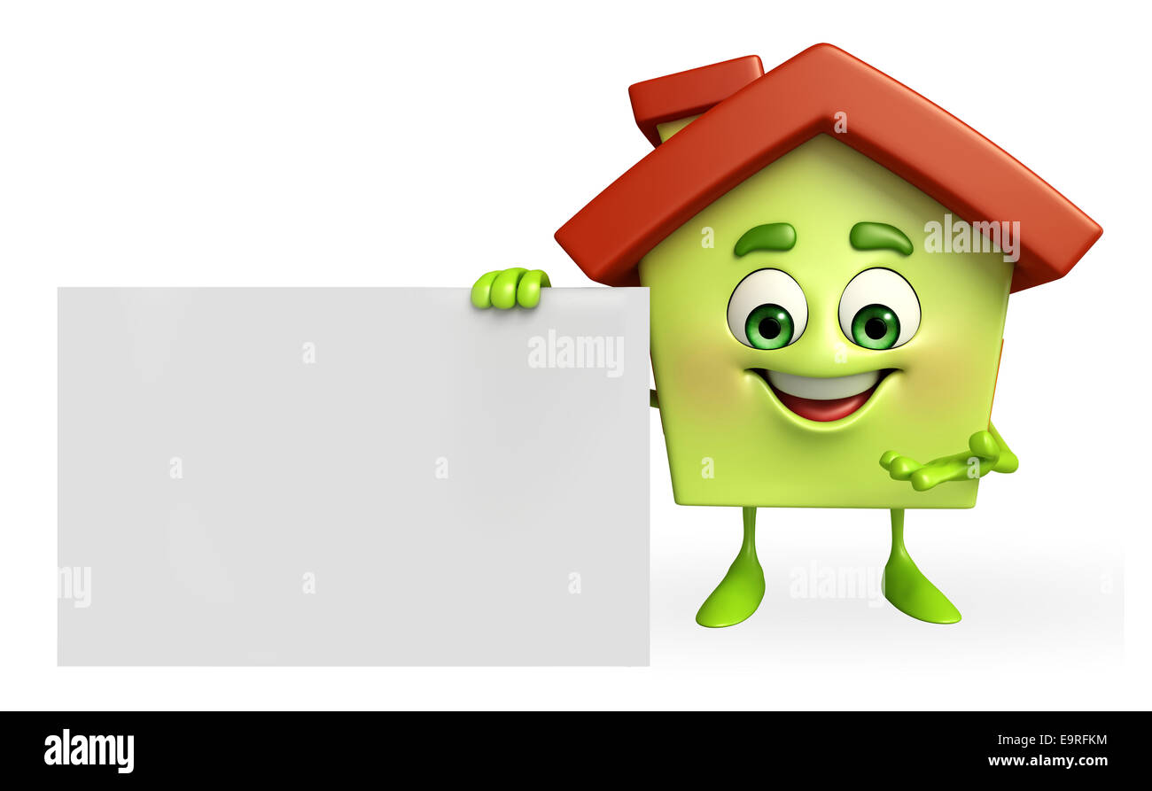 Cartoon Charcter of house with sign Stock Photo - Alamy