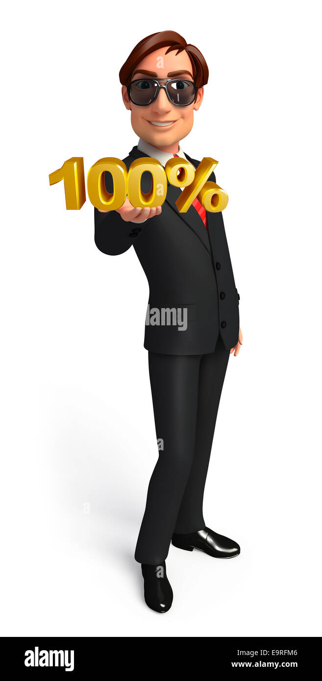Illustration of Young Business Man with percentage Stock Photo - Alamy
