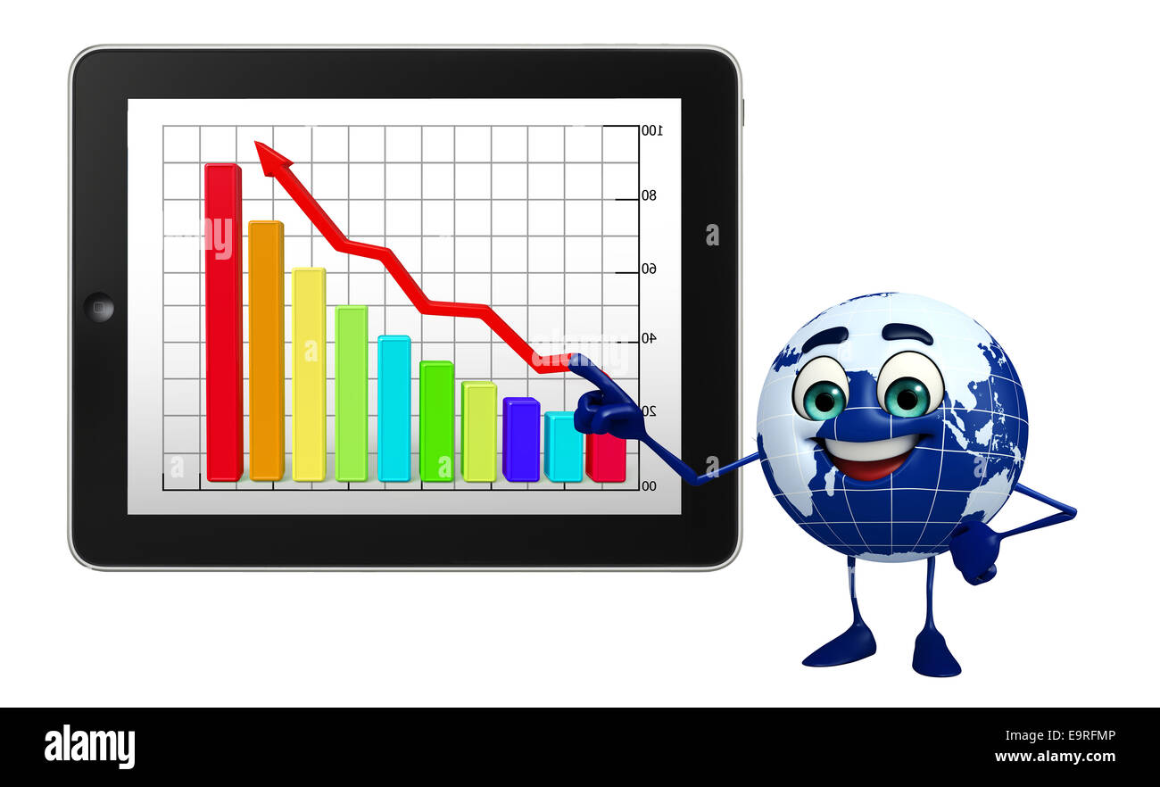 Cartoon Character of Earth with business graph Stock Photo - Alamy