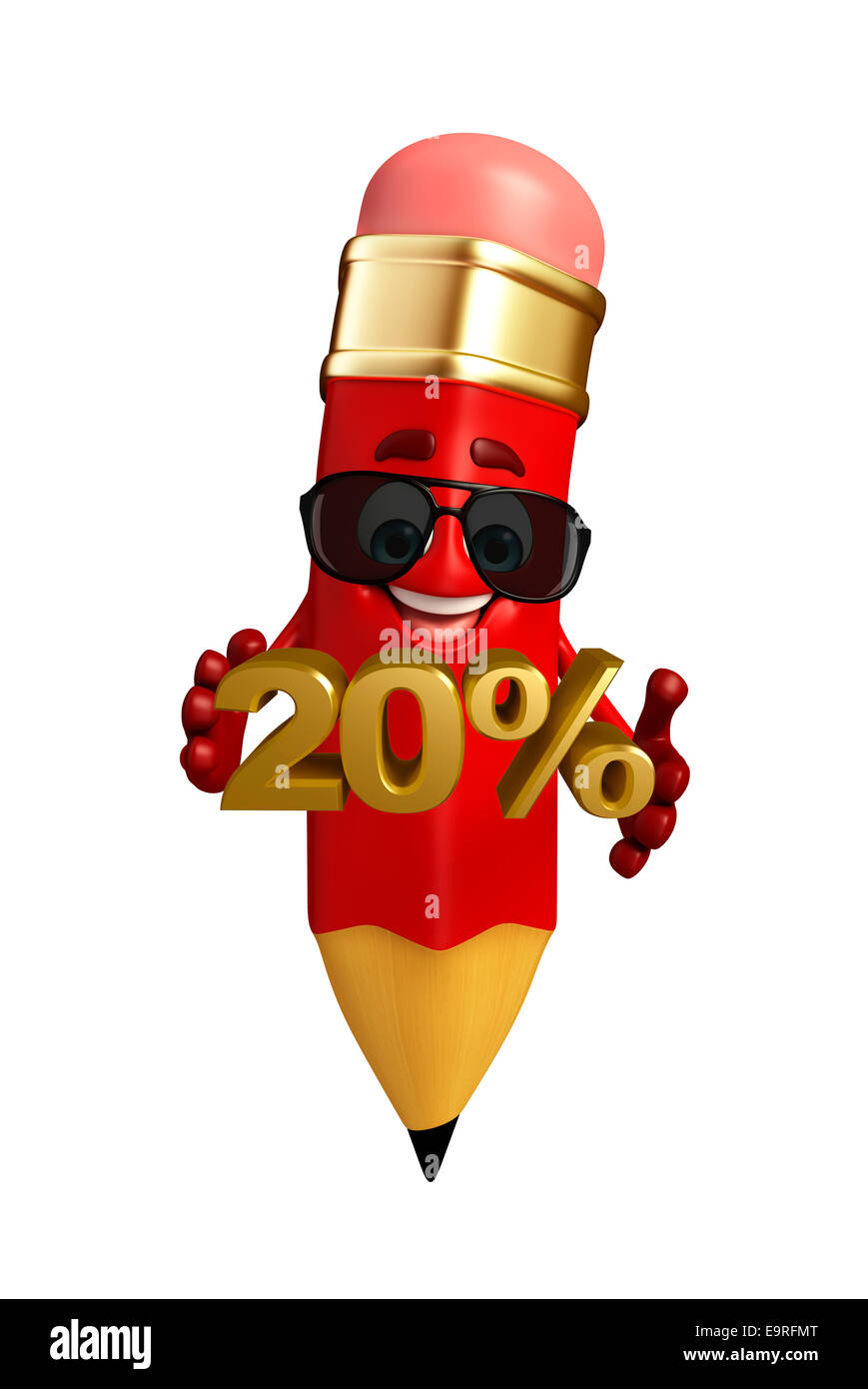 Cartoon Character of pencil with Percentage Stock Photo - Alamy