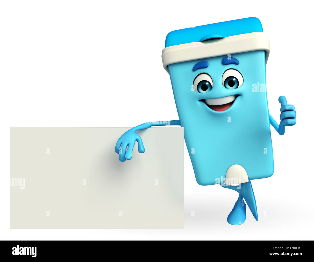 Cartoon Character of Dustbin with sign Stock Photo - Alamy