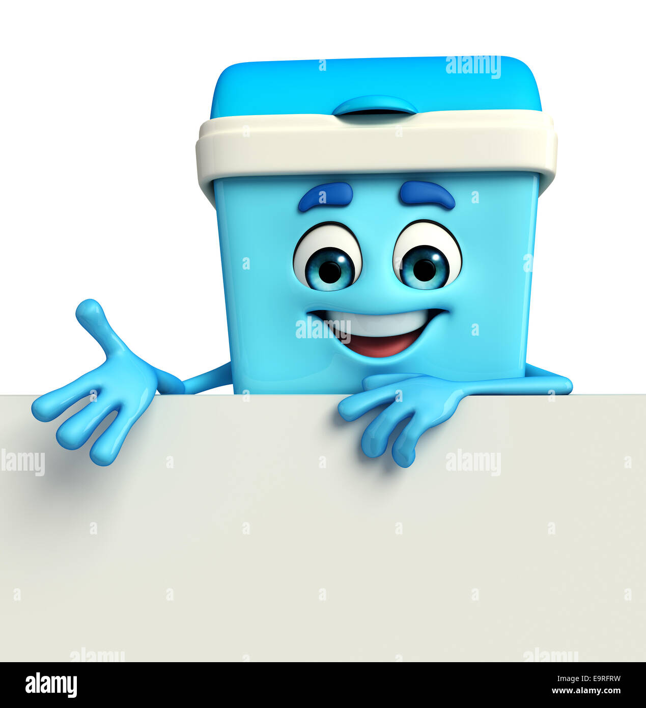 Cartoon Character of Dustbin with sign Stock Photo - Alamy