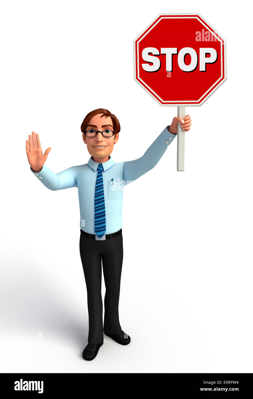 Illustration of service man with Stop sign Stock Photo - Alamy