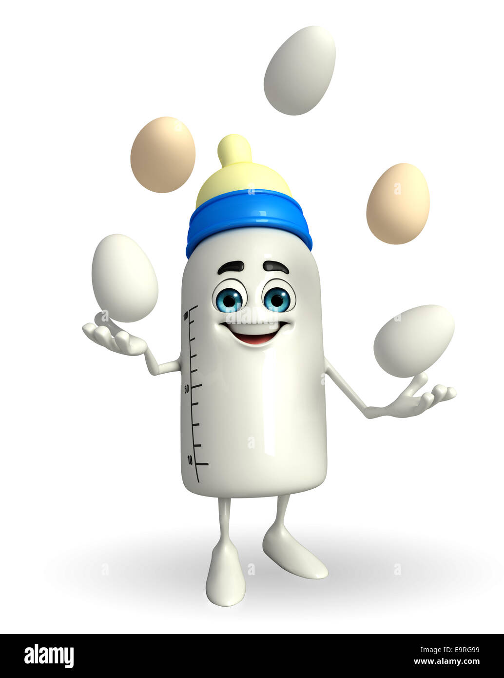 Cartoon Character of baby bottle with playing eggs Stock Photo - Alamy