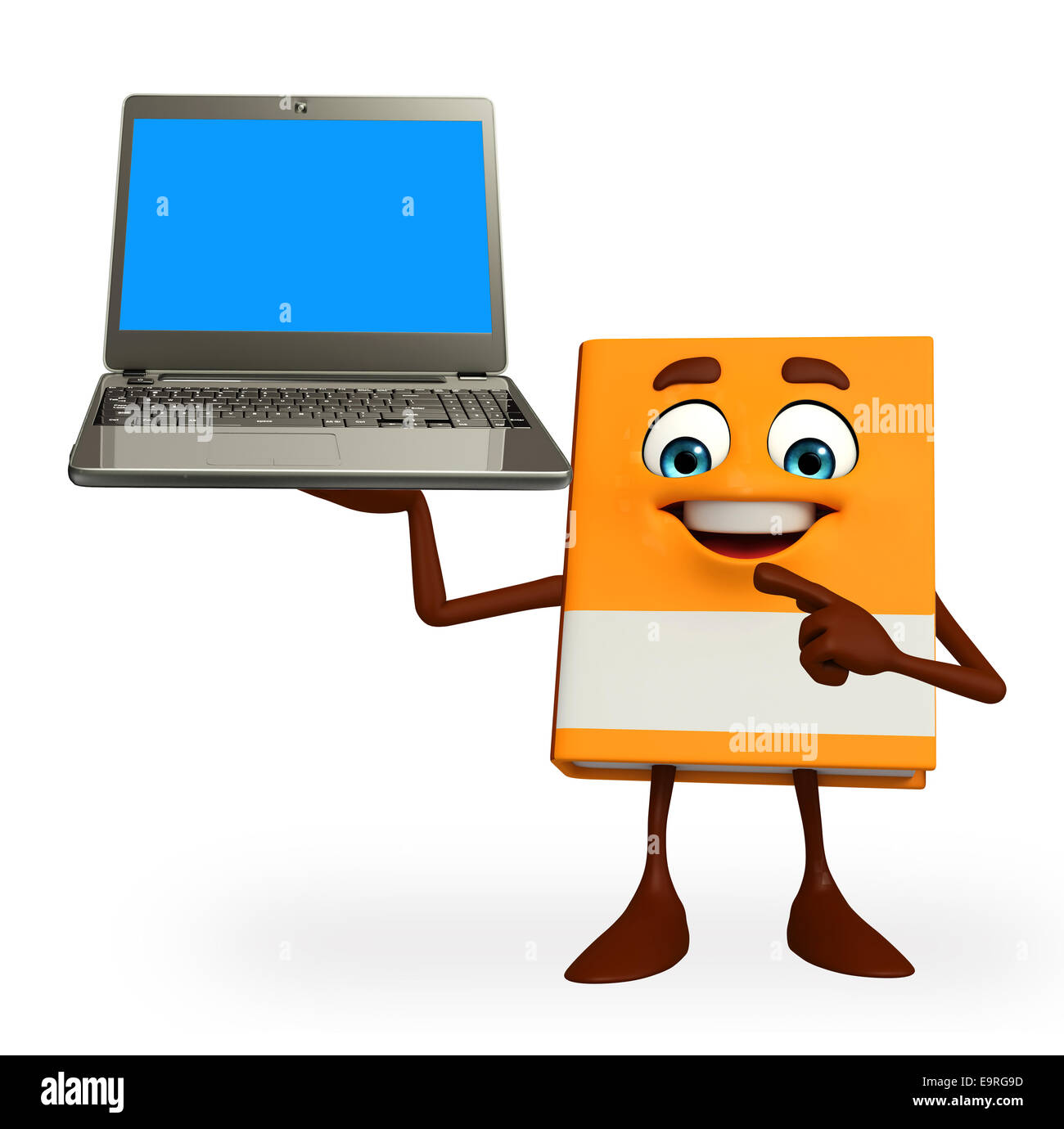 Cartoon Character of Book with laptop Stock Photo - Alamy