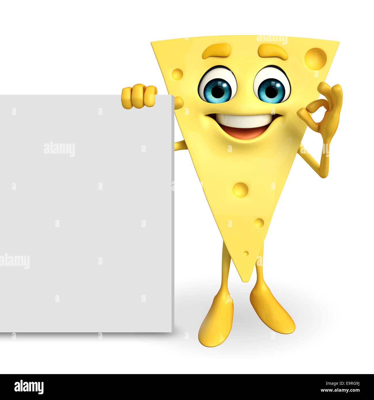 Cartoon Character of Cheese with sign Stock Photo - Alamy