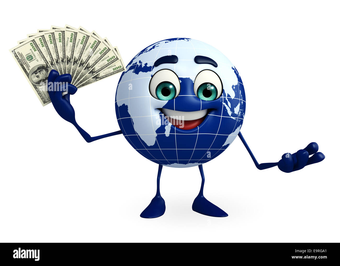 Cartoon Character of Globe with dollars Stock Photo - Alamy
