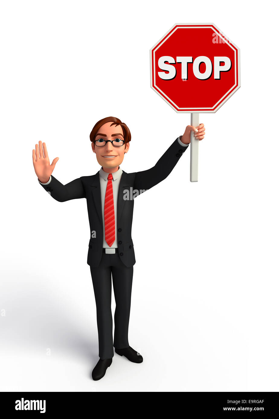 Illustration of Young Business Man with Stop sign Stock Photo - Alamy