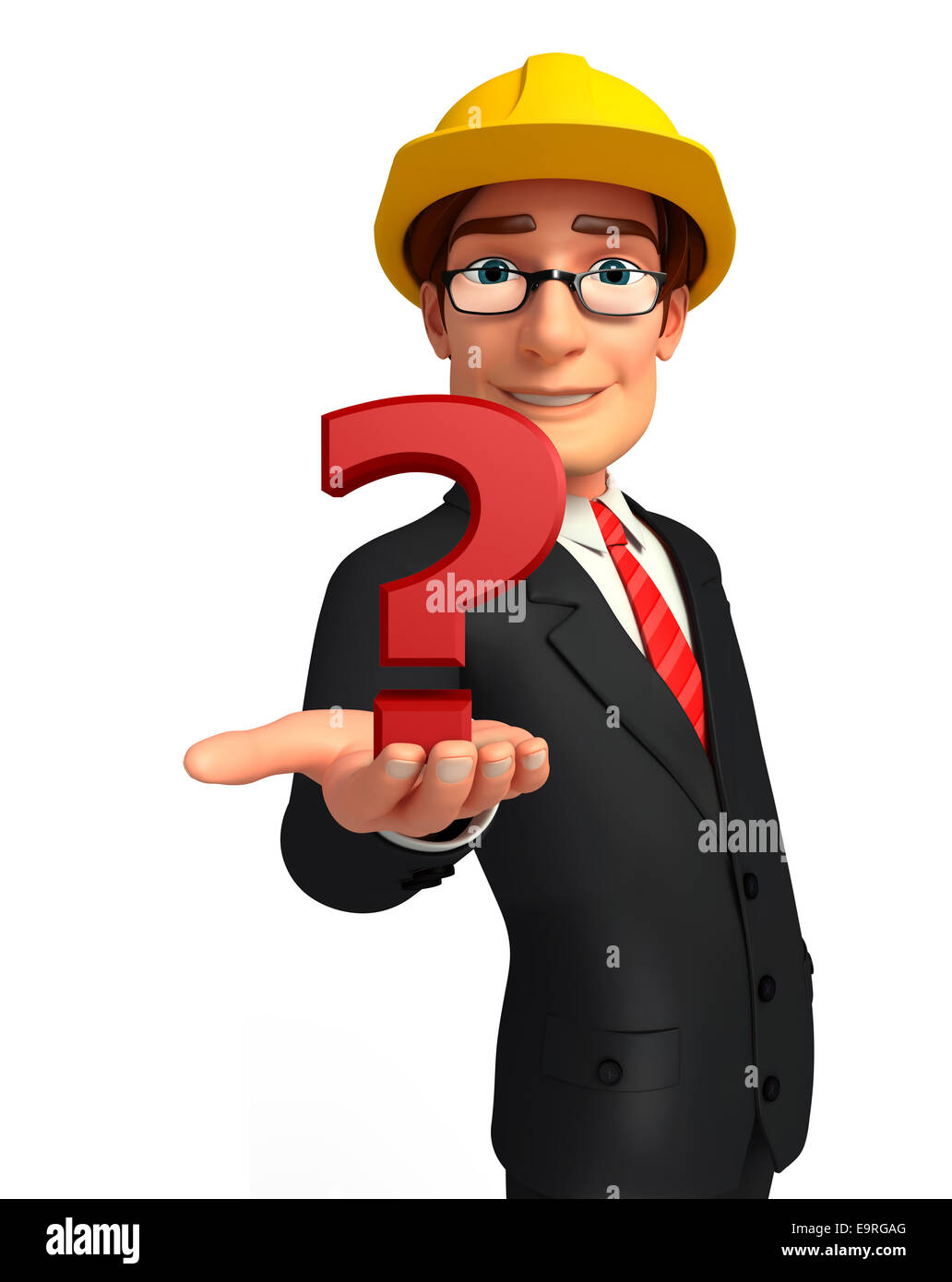 Illustration of Young Business Man with question mark Stock Photo - Alamy