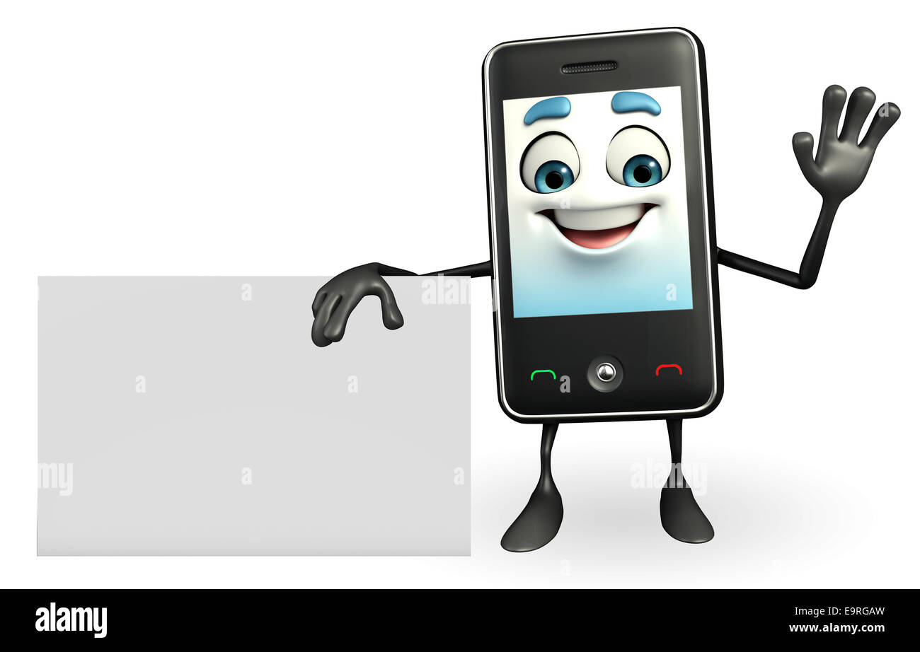 Cartoon Character of Mobile with sign Stock Photo - Alamy