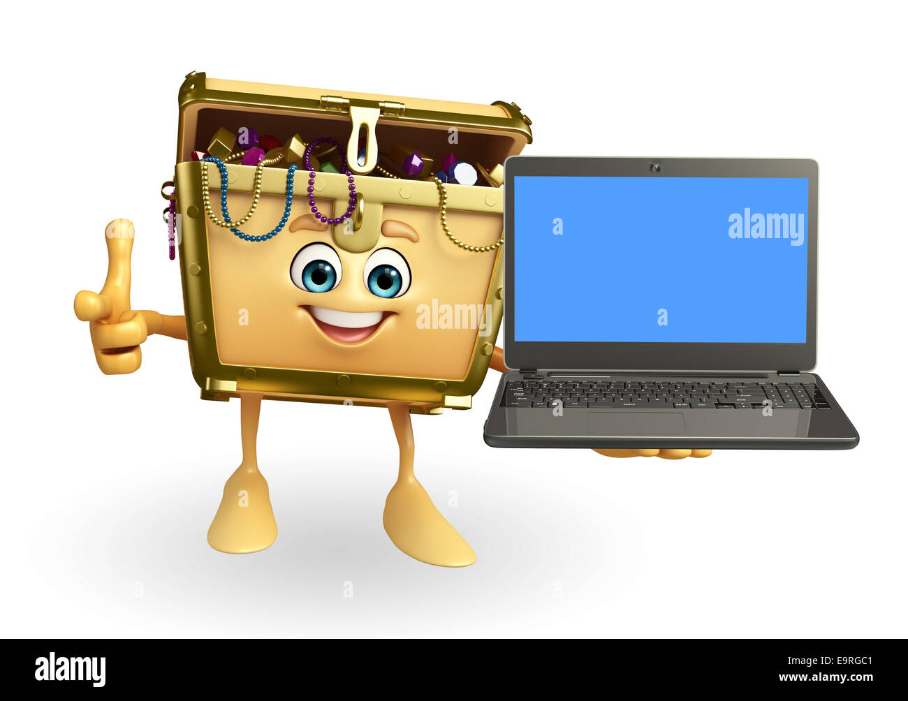 Cartoon Character of Treasure box with laptop Stock Photo - Alamy