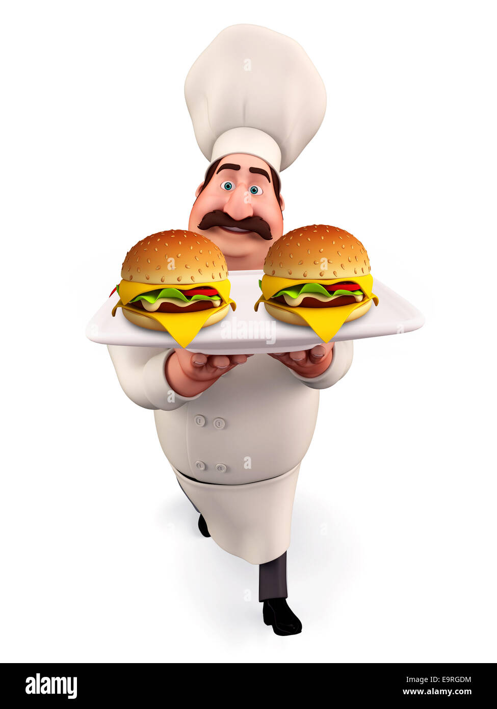 Illustration of young chef with burger Stock Photo - Alamy