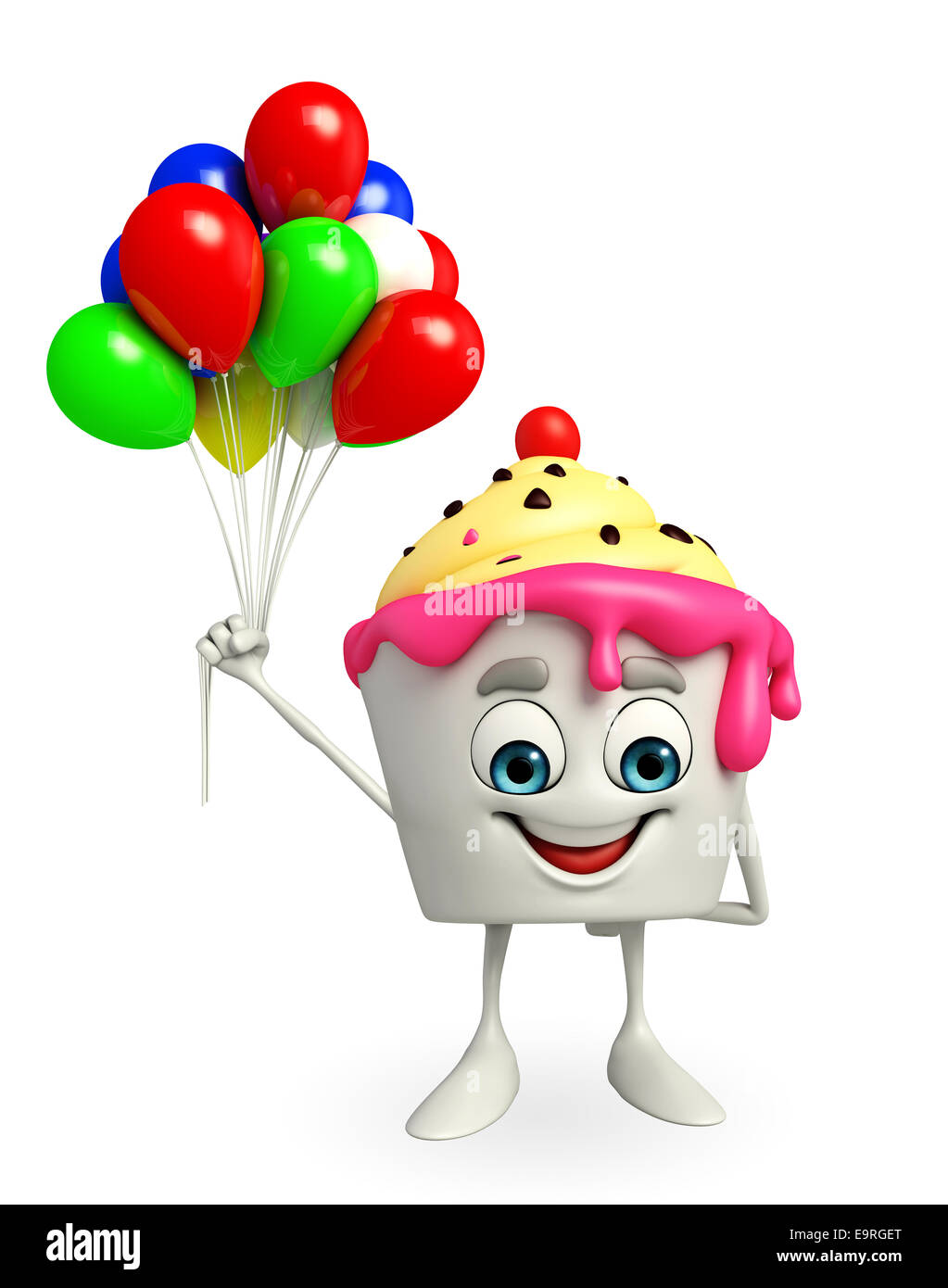 Cartoon Character of Ice Cream with Balloon Stock Photo - Alamy
