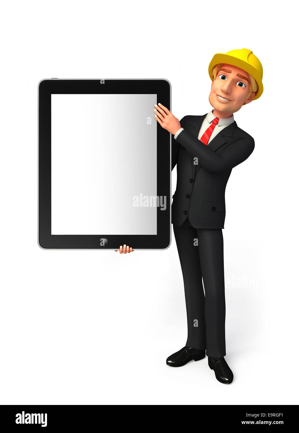 Illustration of Young Business Man with tab Stock Photo - Alamy
