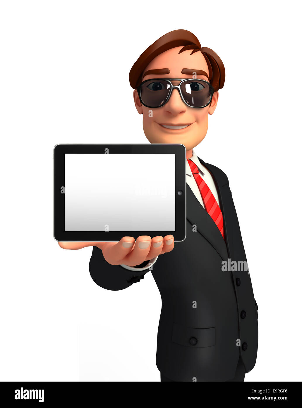 Illustration of Young Business Man with tab Stock Photo - Alamy
