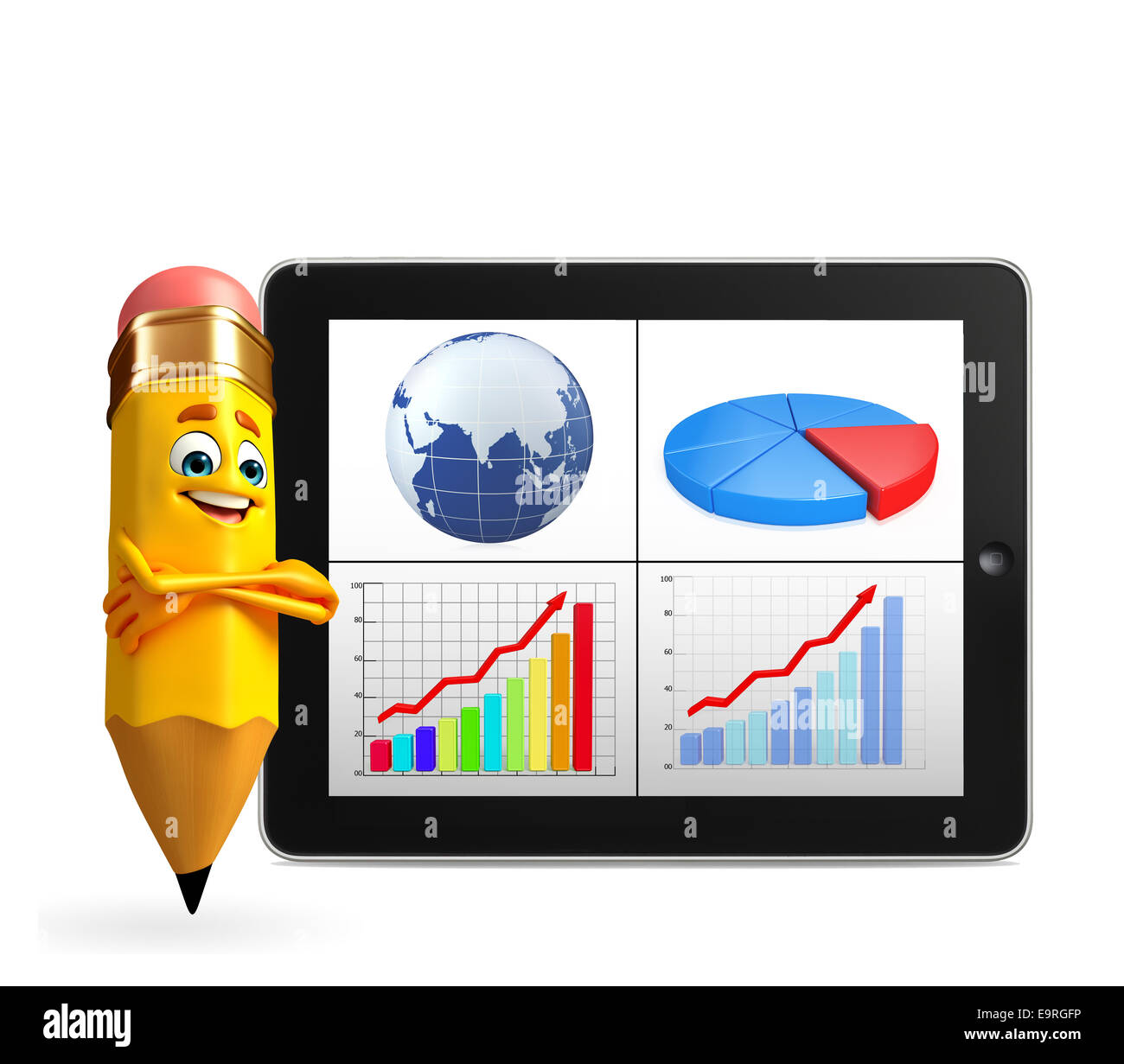 Cartoon Character of pencil with tab Stock Photo - Alamy