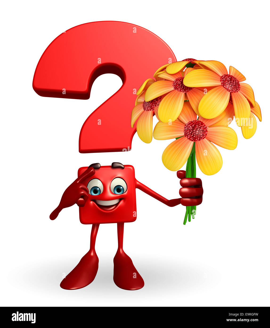 Cartoon Character of Question Mark with flower Stock Photo - Alamy