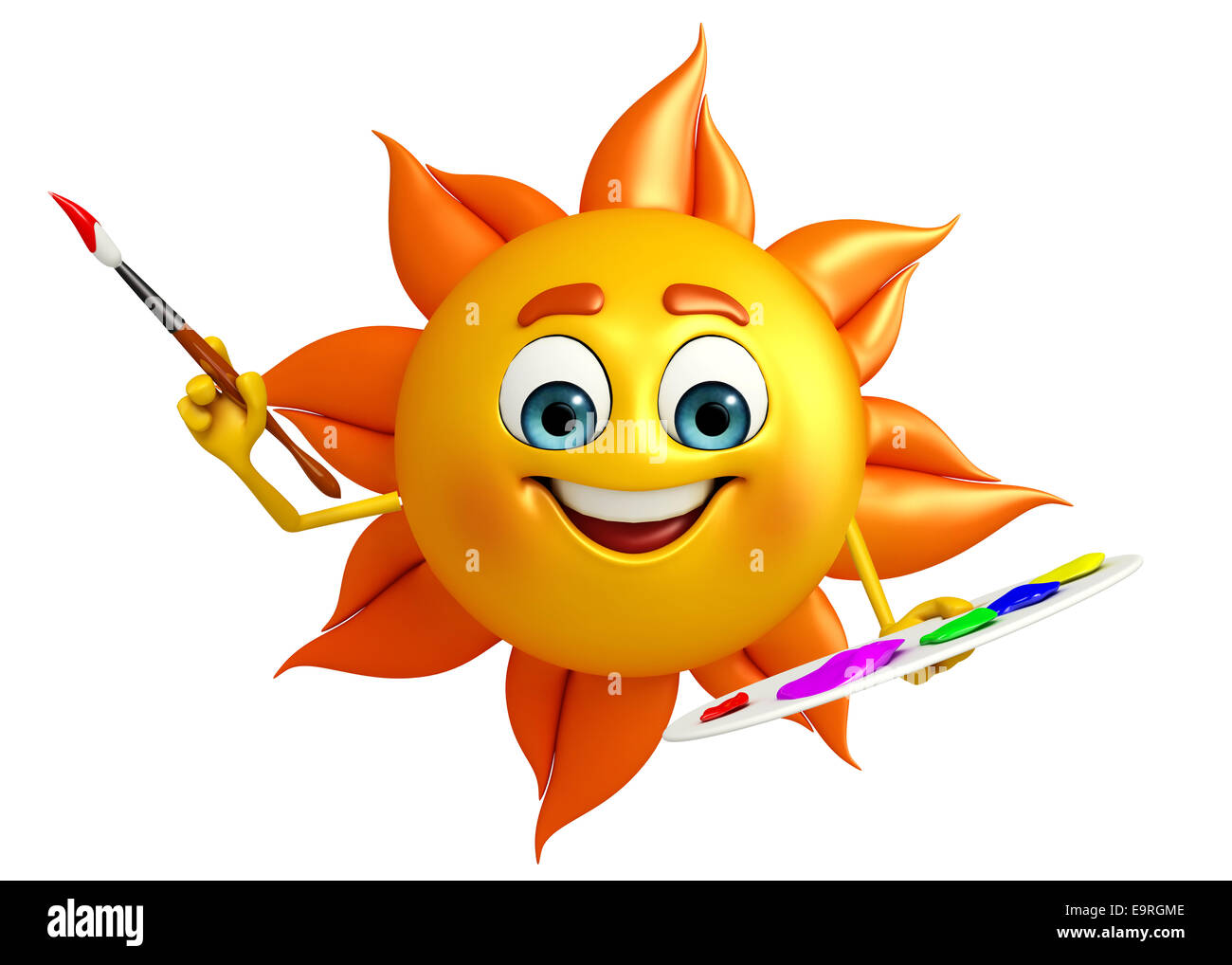 Cartoon Character of sun with Color plate Stock Photo - Alamy