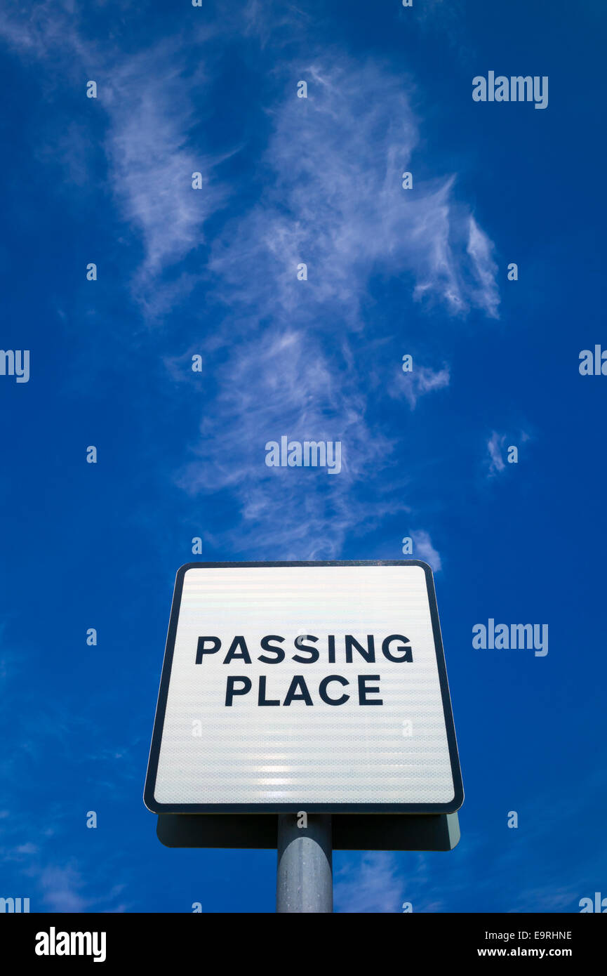 Passing Place sign on narrow single track road in the Scottish ...