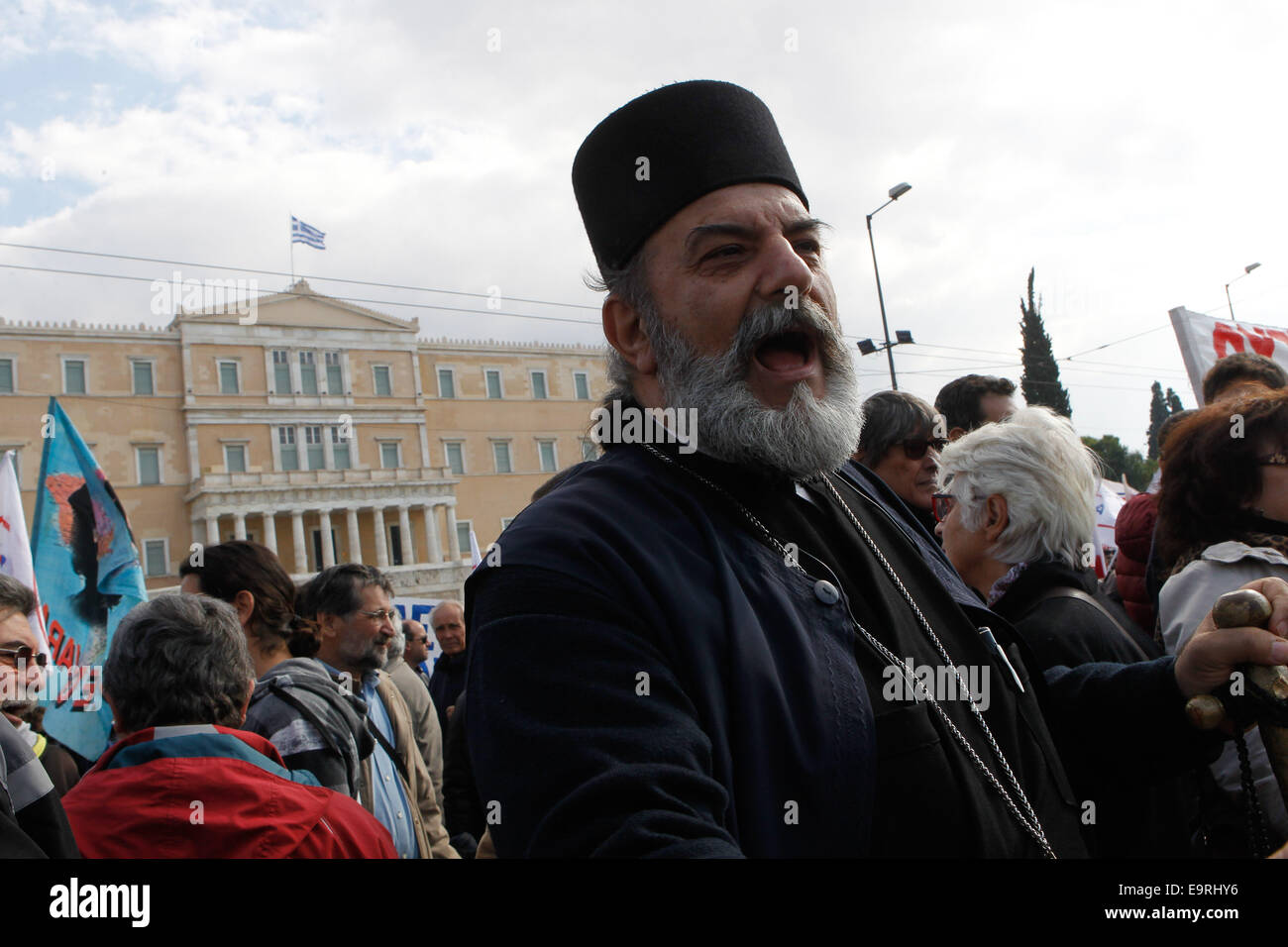 Athens, GREECE. 1st Nov, 2014. A Orthodox priest protest against the ...