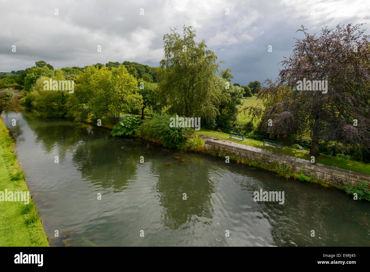 view of the medieval moat that surrounds the castle with lush ...