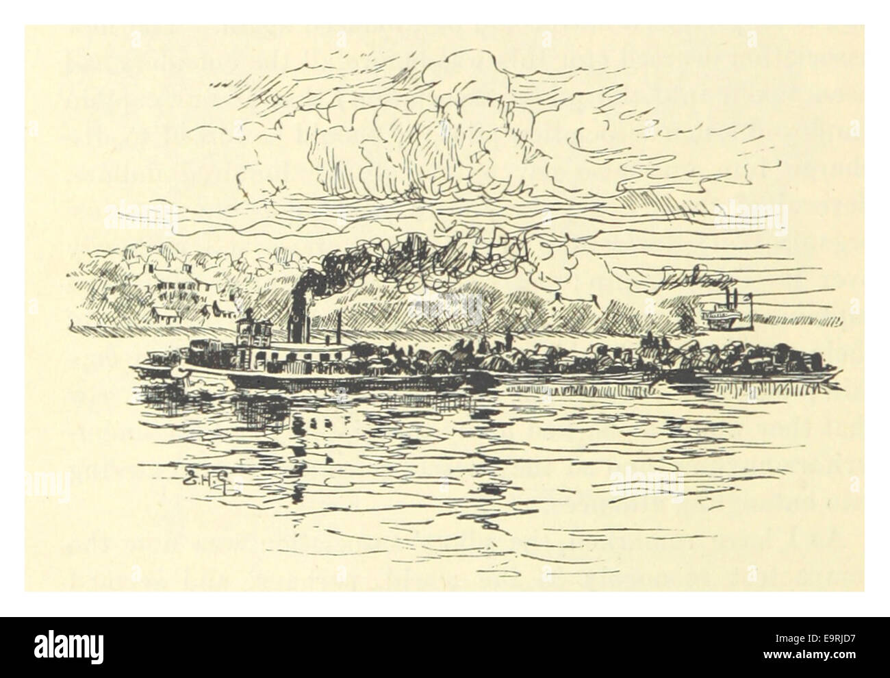An 1883 illustration from Mark Twain's works, depicting *tow-boat ...