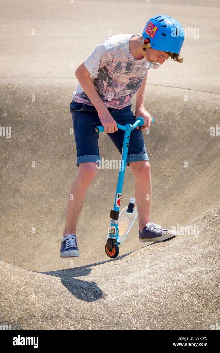Teenager Riding a Scooter, The Rom Skate Park, Hornchurch, Essex ...