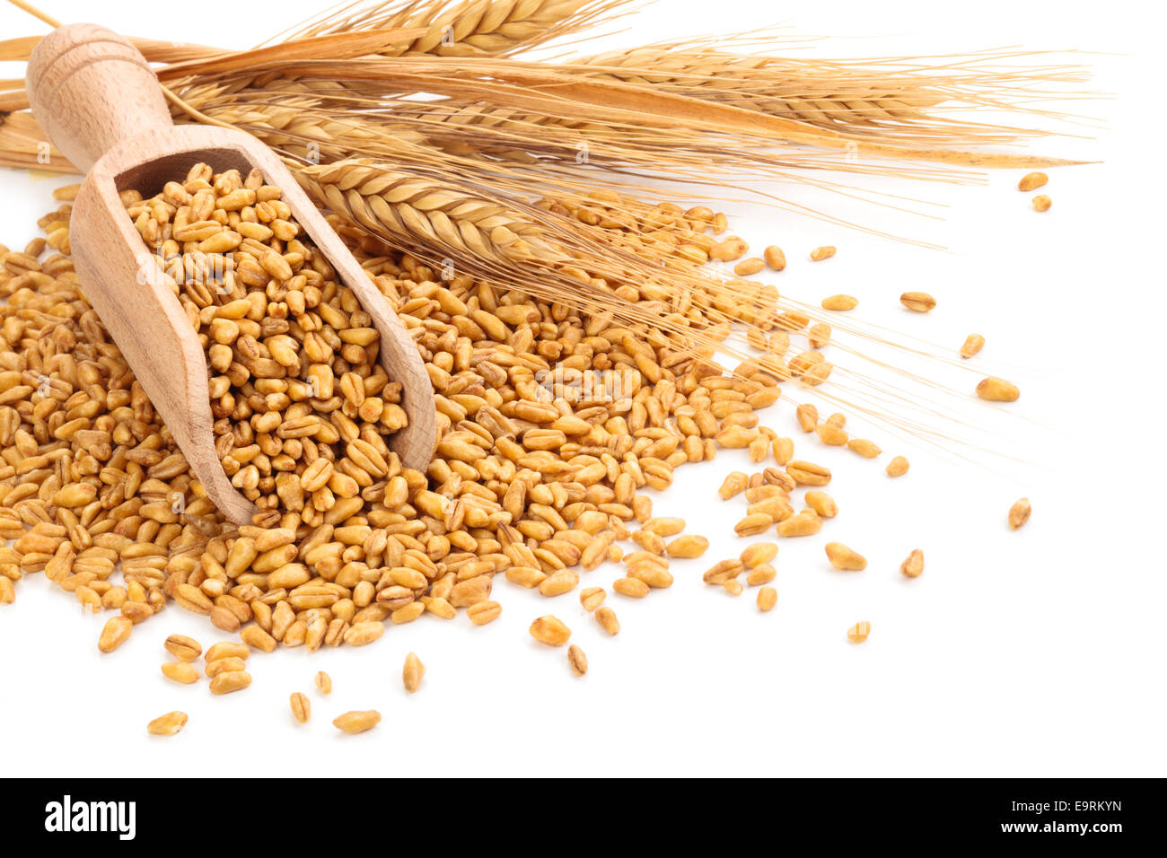 Wheat in scoop isolated on white background Stock Photo - Alamy