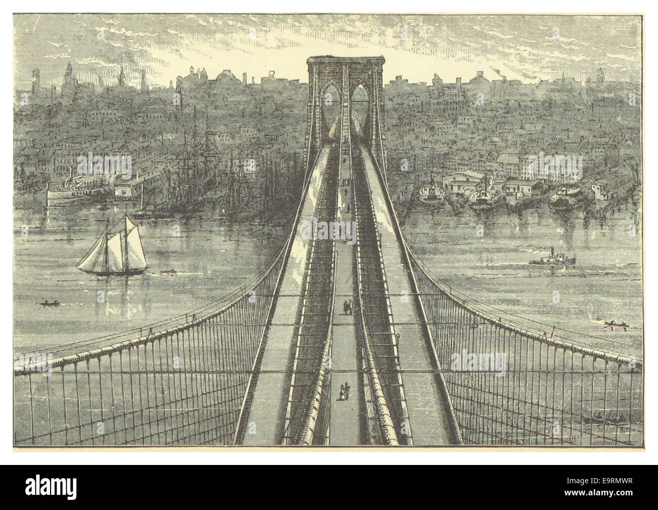 This plate from 1883 shows the iconic New York and Brooklyn Bridge, one ...
