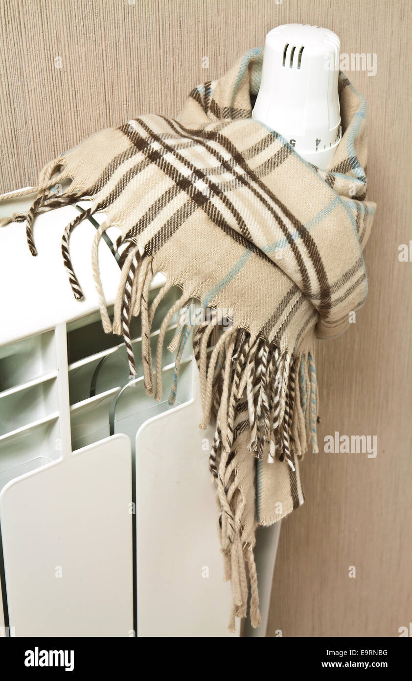 Scarf wrapped around thermostatic valve mounted aluminum radiator Stock ...