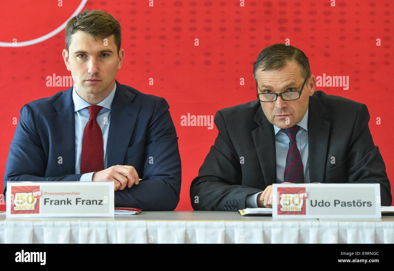 Weinheim, Germany. 01st Nov, 2014. NPD press spokesman Frank Franz and ...