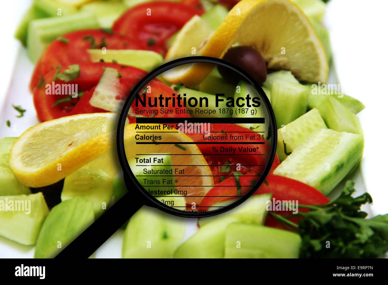 Nutrition facts on fresh salad Stock Photo - Alamy