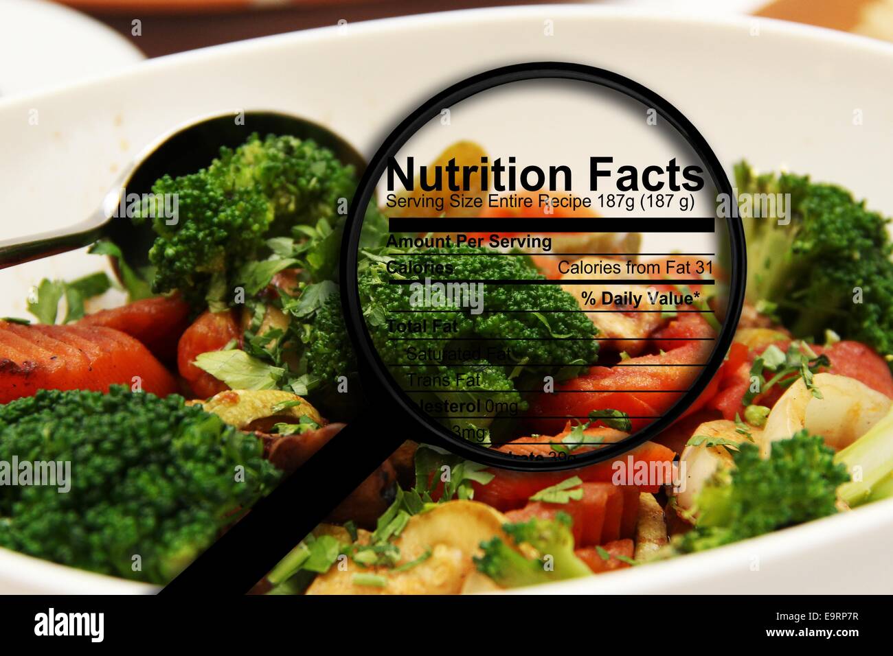 Nutrition facts on fresh salad Stock Photo - Alamy
