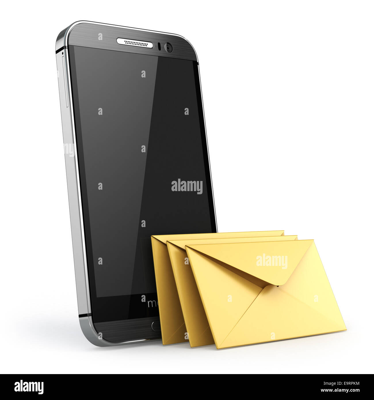 Mobile phone with short message service. Smartphone with envelopes. Sms ...