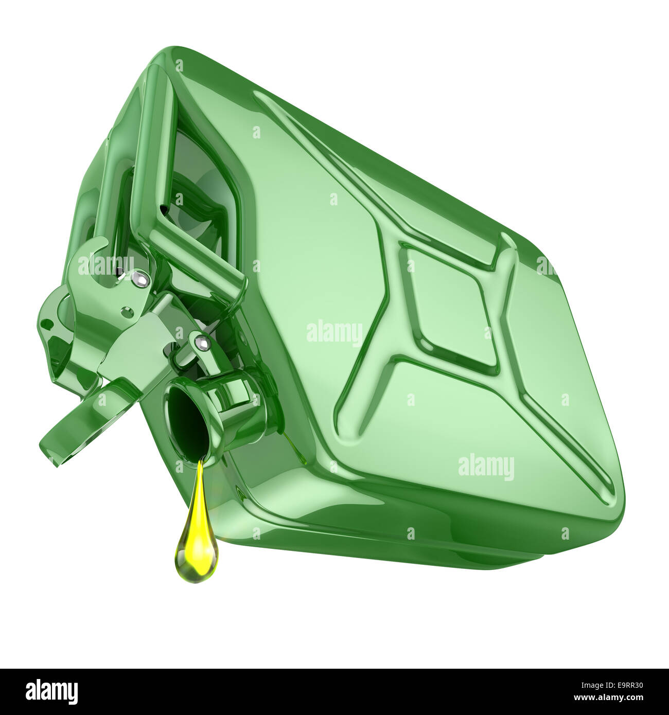 One last drop of fuel from jerrycan. Engine oil and green canister ...