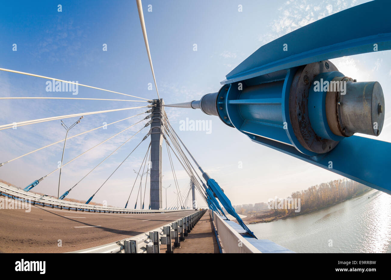 Kirovsky cable bridge across the Samara river in Kirovsky district of ...