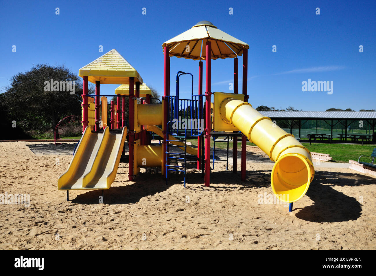 Modern playground on a sandy area in Michael Crotty Bicentennial Park ...
