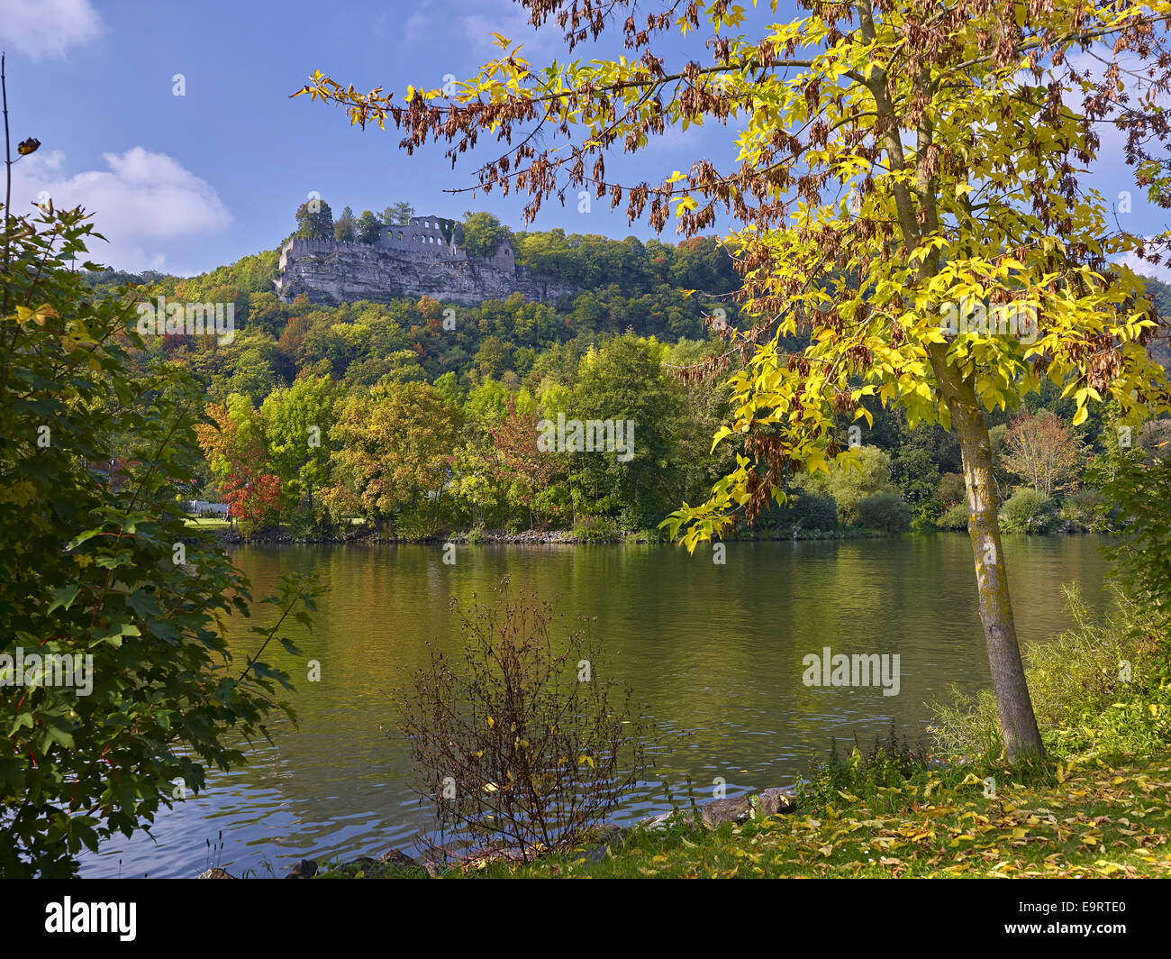Karlsburg castle at banks of the Main River, Karlstadt, Germany Stock ...