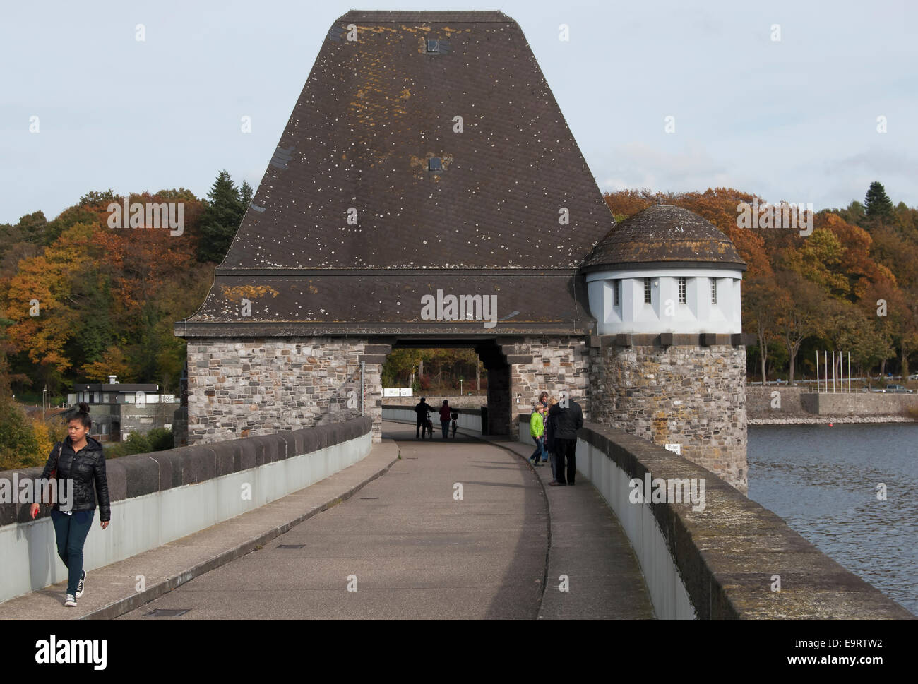 sightseers on the möhne dam, möhnesee, germany, the site of the 1943 ...