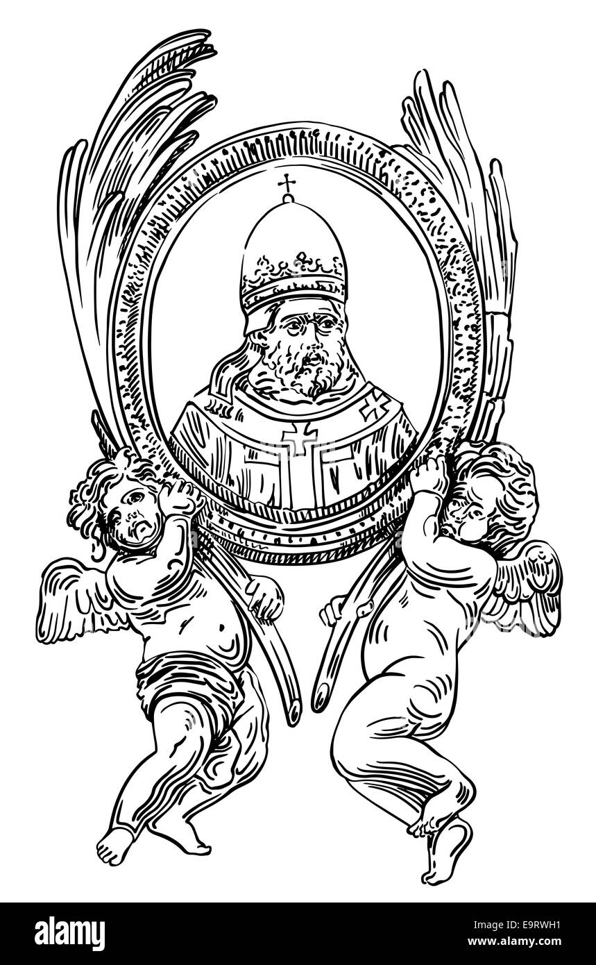 Drawing illustration old priest Black and White Stock Photos & Images ...