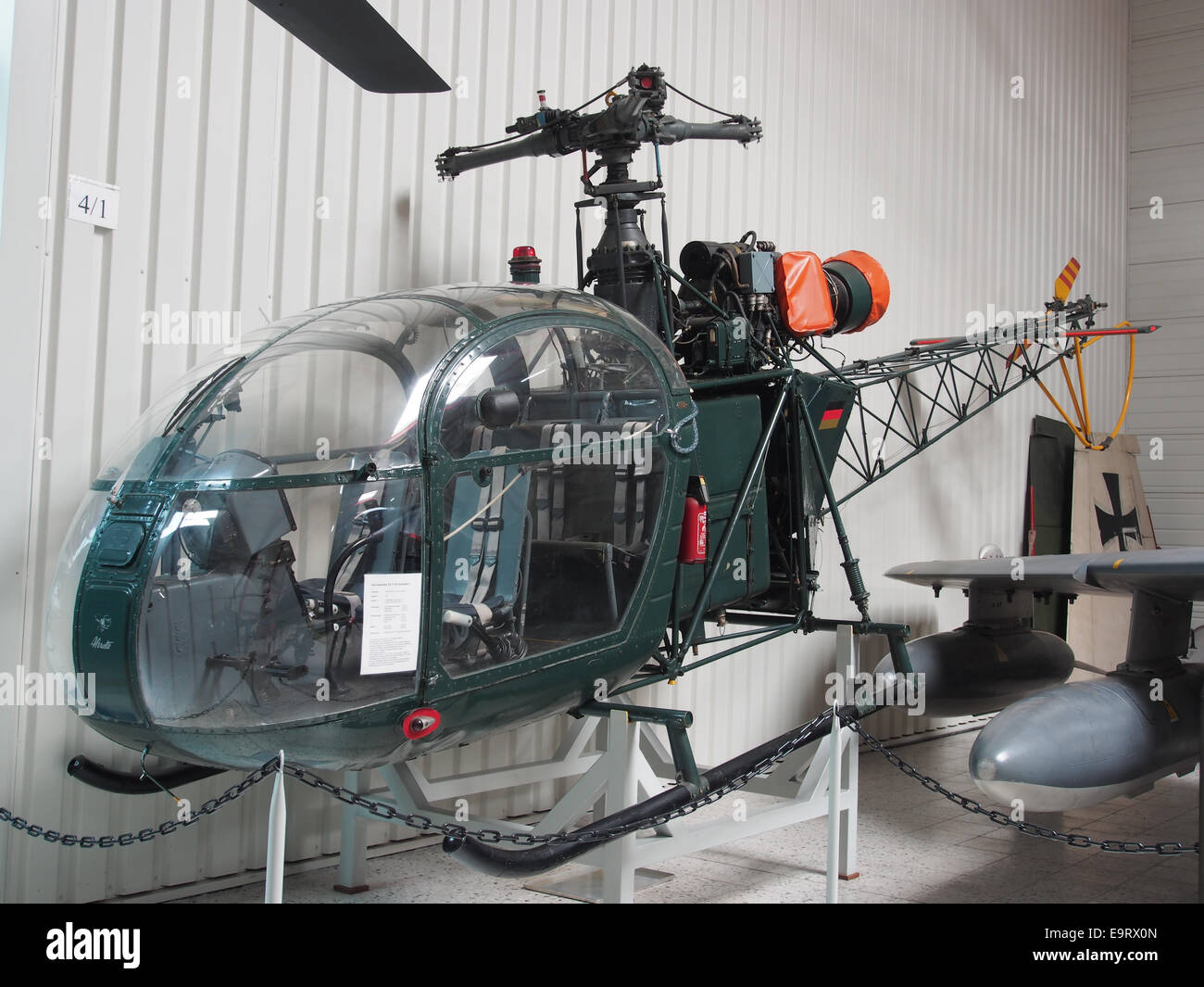 The Alouette 2, a helicopter used by the German Army, is displayed at ...