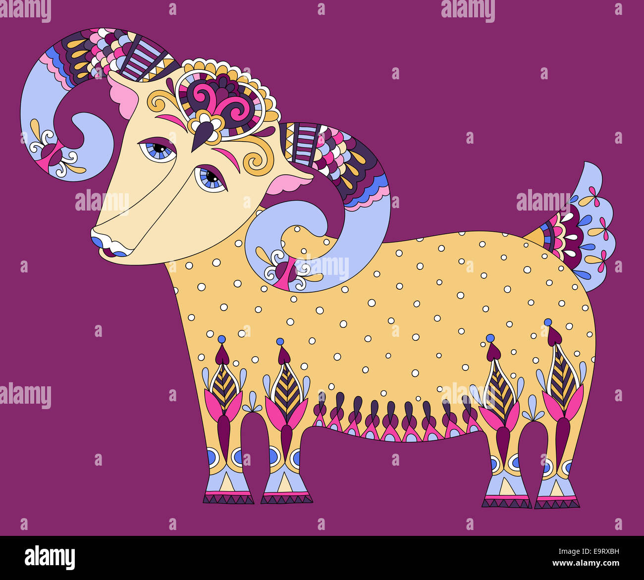 goat symbol of 2015 year, decorative drawing in ethnic style Stock ...