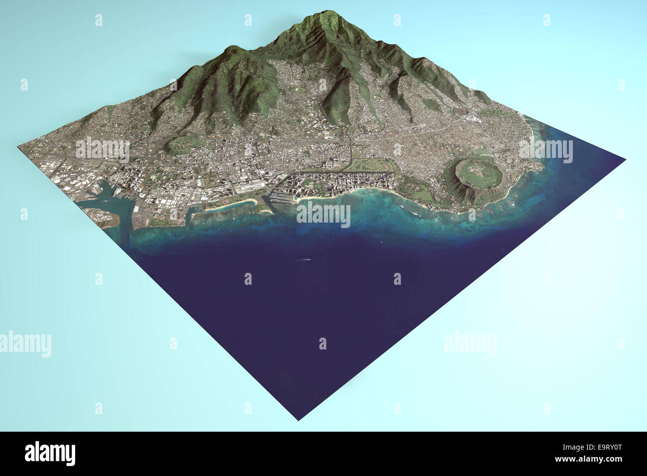 Hawaii, Honolulu, Waikiki, satellite view, in section 3d. Element of ...