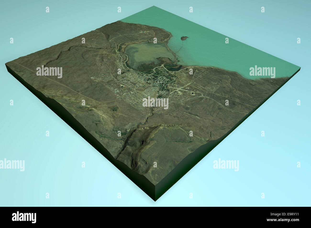 El Calafate, satellite view, Patagonia, Argentina, 3d section, map ...