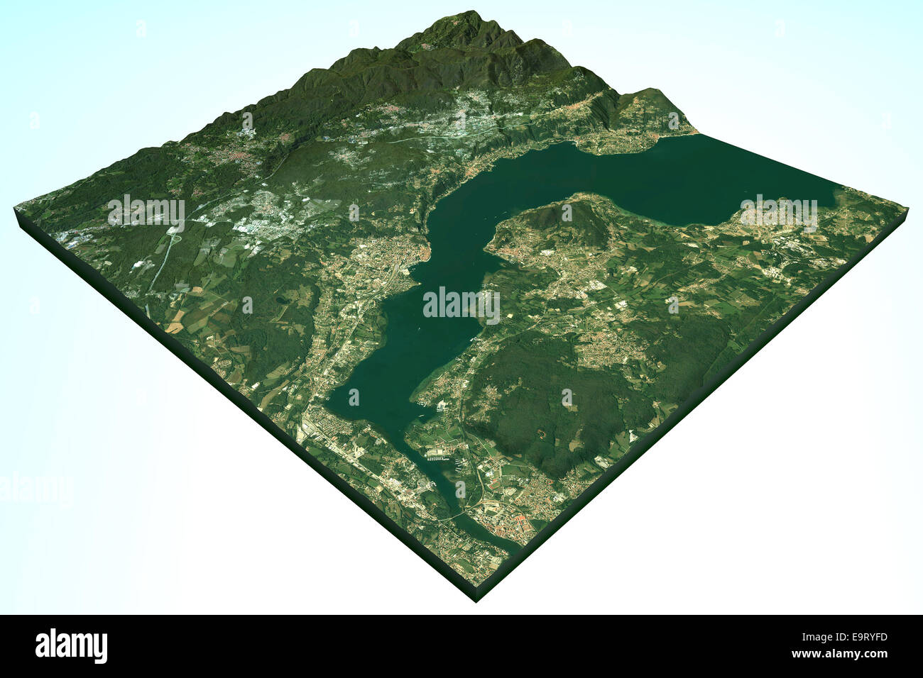 Lake Maggiore satellite view, 3D relief map, Italy. Element of this ...