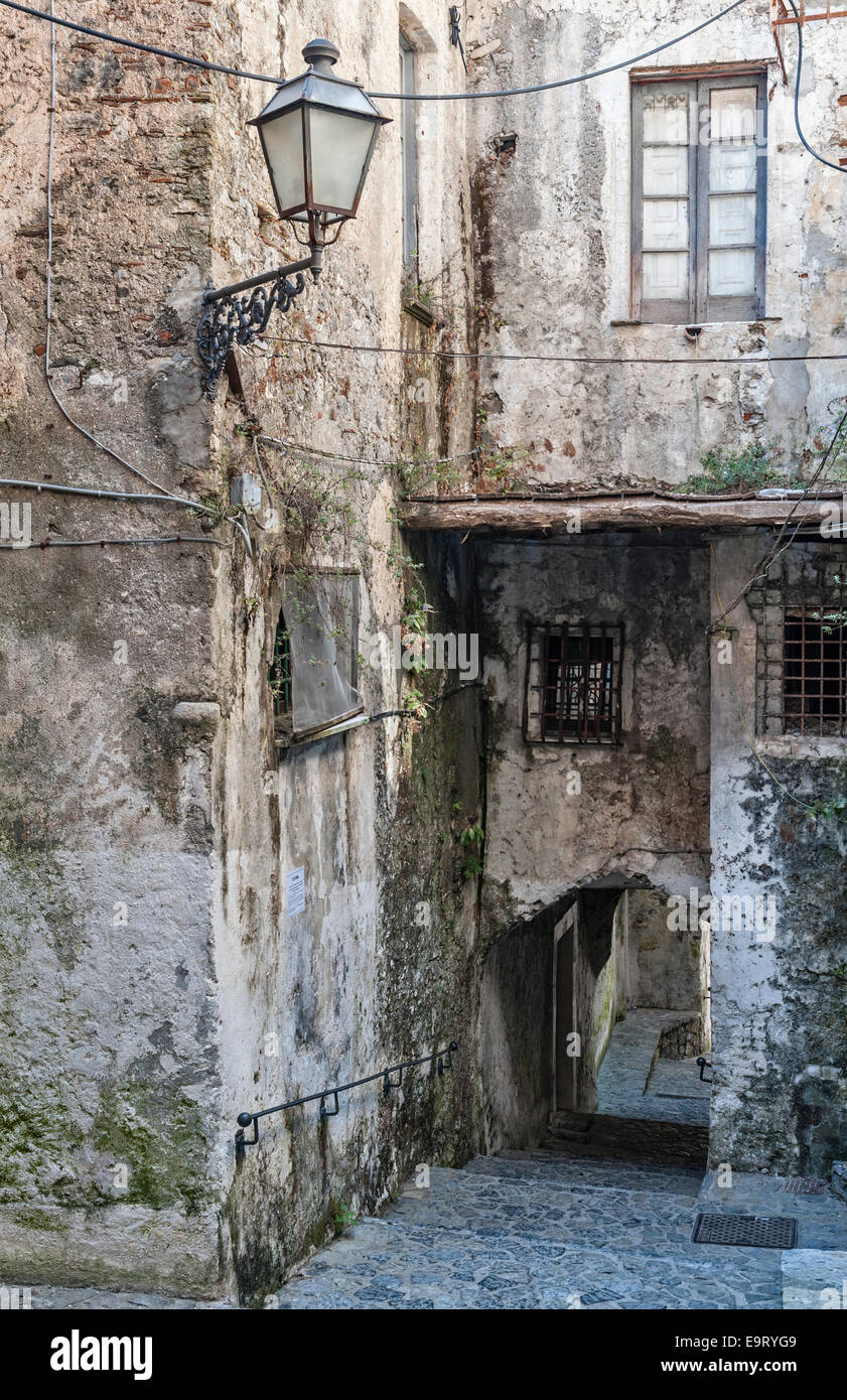 Scalea, Calabria, Italy. The dark and narrow medieval lanes of the ...