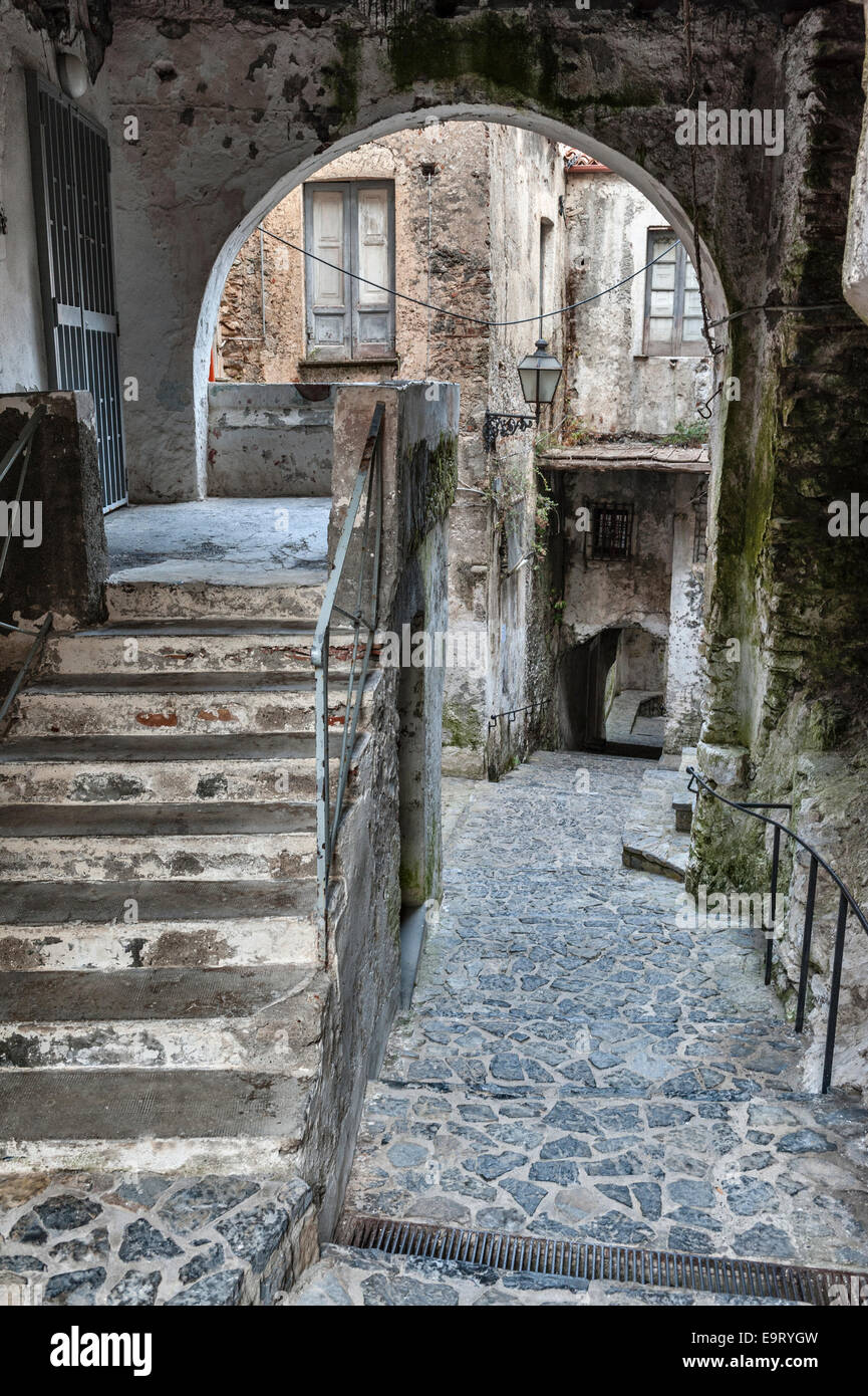 Scalea, Calabria, Italy. The dark and narrow medieval lanes of the ...