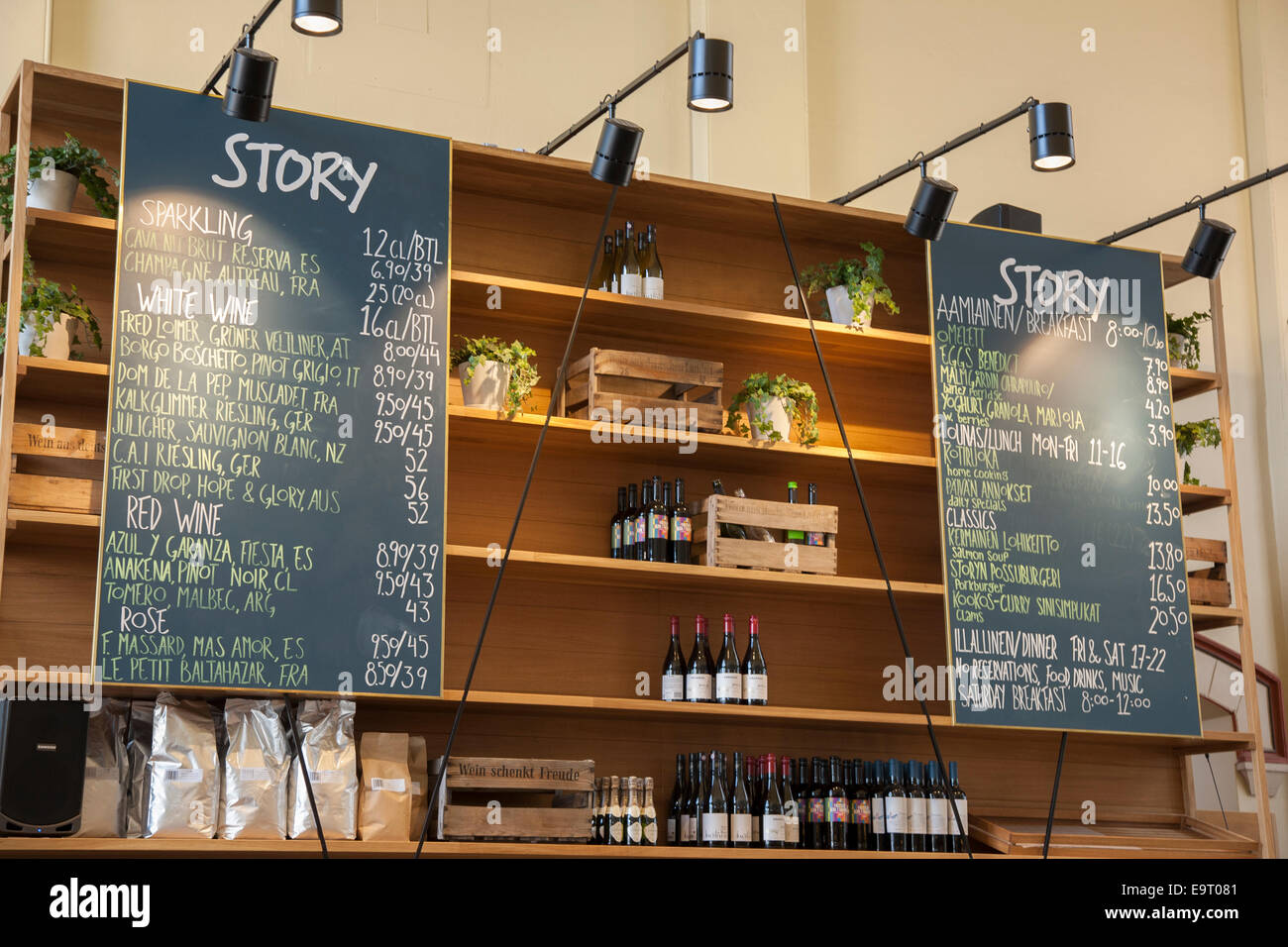 Story Cafe Food Menu, Old Market Hall, Helsinki, Finland Stock Photo ...