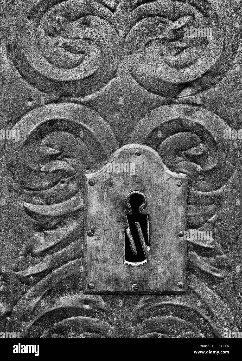 Bronze door detail church Black and White Stock Photos & Images - Alamy