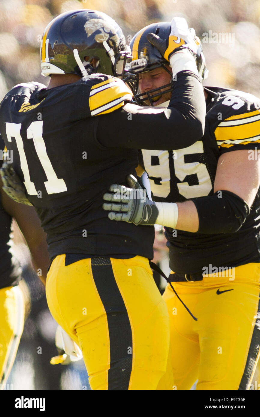 Iowa City, Iowa, USA. 1st Nov, 2014. Iowa's Carl Davis, celebrates with ...